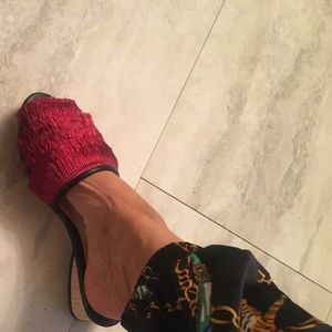 Shoes | New Fringe Sandals Slides Flats Red | Poshmark